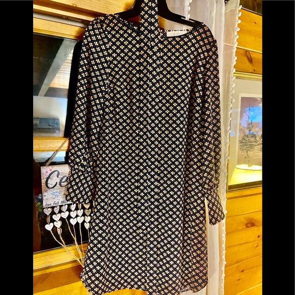 LOFT | Dresses | Loft Long Sleeve Diamond Pattern Dress Navy Blue Pink ...